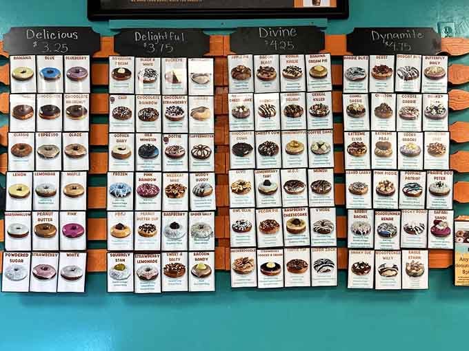 This menu wall is what happens when someone asks "how many donut varieties is too many?" and the answer is "there's no such thing."