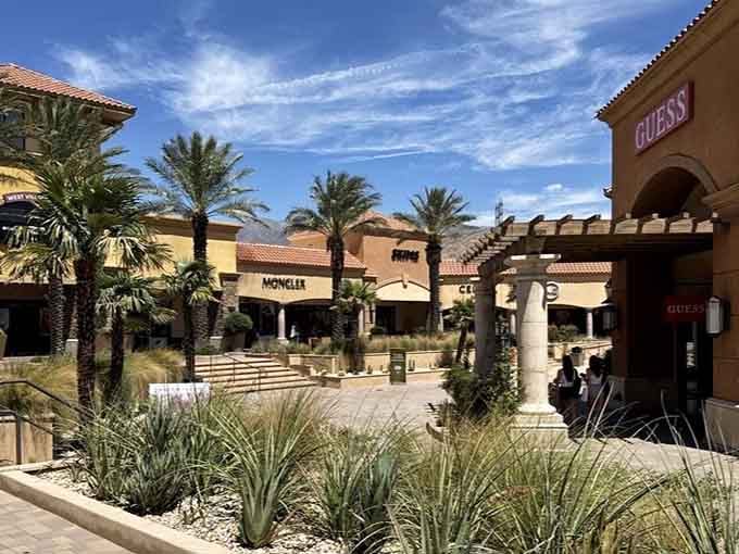 Palm trees and designer stores create an oasis where wallets go to get lighter in the desert sun.