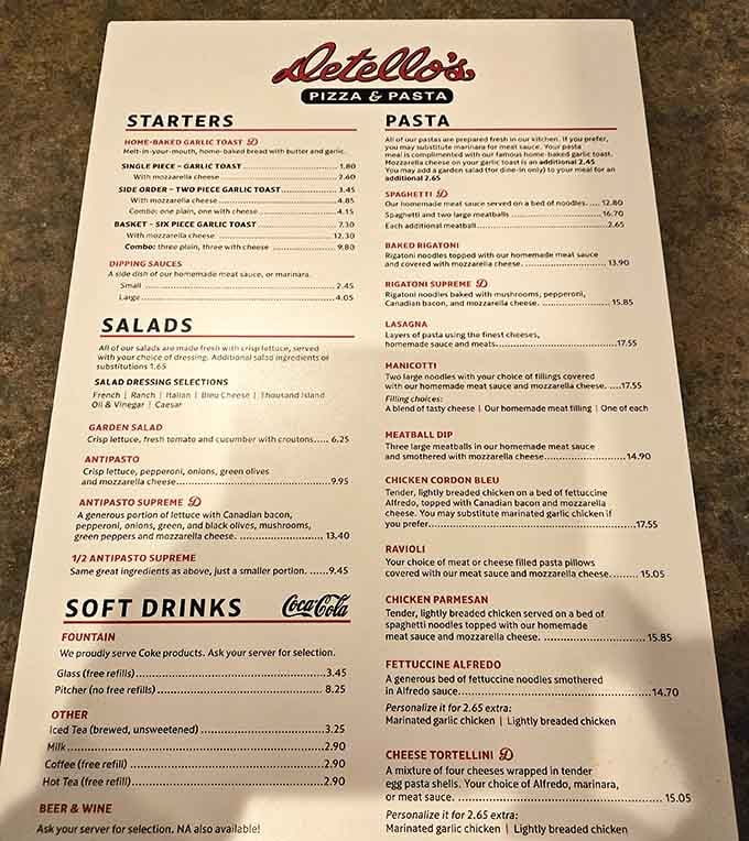 This menu holds the roadmap to deep dish paradise and Italian-American comfort food glory.