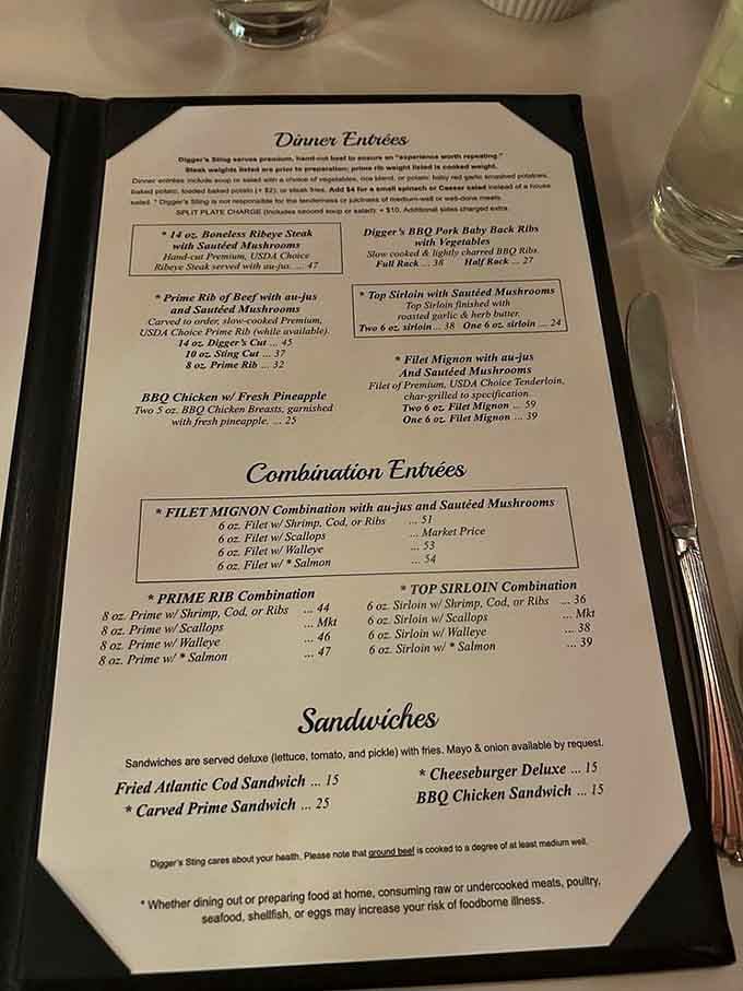 The menu reads like a love letter to carnivores, with prime rib taking center stage as the undisputed star.