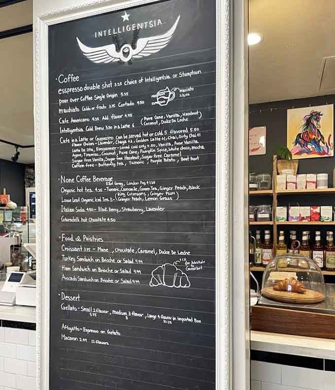 The "Intelligentsia" menu board reads like poetry for caffeine lovers, each option more tempting than the last.