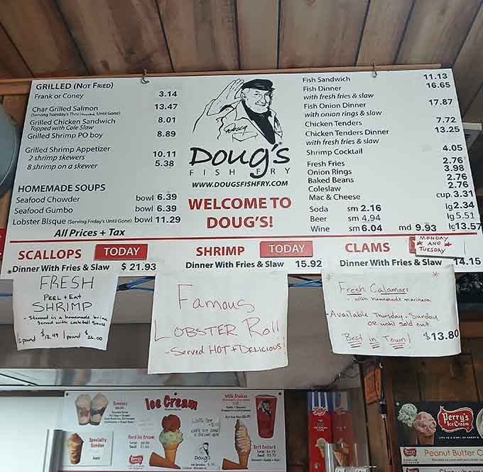 The menu board speaks volumes: handwritten specials mean fresh catches, not corporate committees deciding your dinner options.