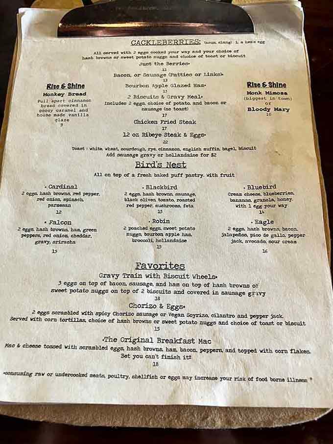 A menu that reads like a love letter to breakfast, written by someone who really gets it.