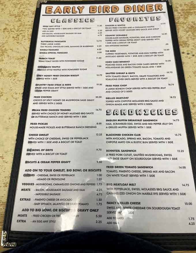 This menu is basically a love letter to anyone who believes breakfast should be taken seriously and eaten with enthusiasm.