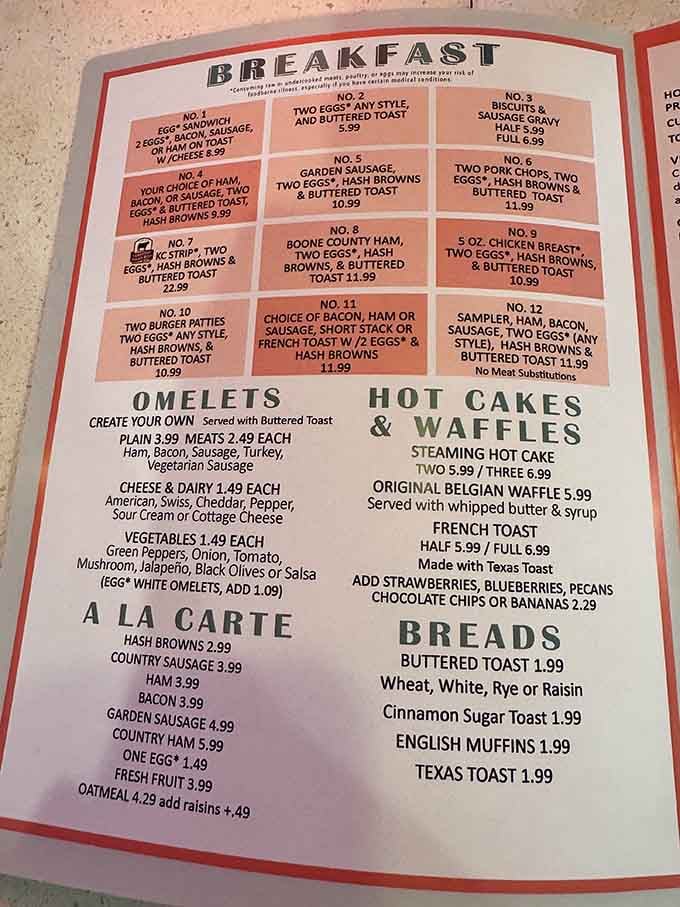 This menu reads like a love letter to breakfast, offering everything your hungry heart could possibly desire.