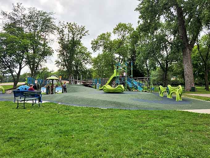 Gomsrud Park offers playgrounds where kids can actually be kids without needing a smartphone to have fun.