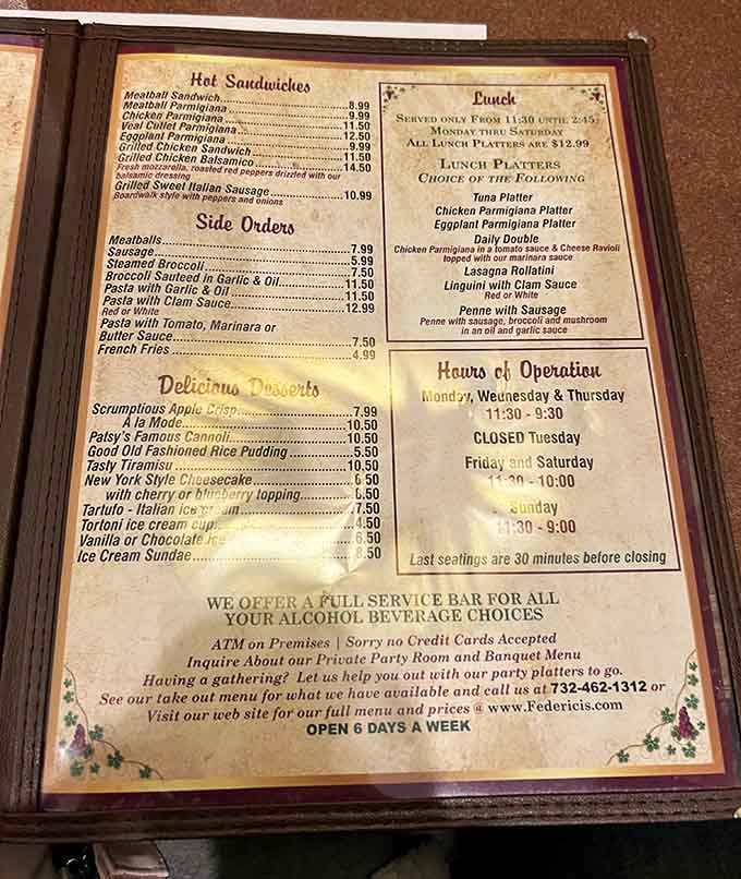 When a menu offers lunch platters and warns about last seating times, you know they're serious about feeding people properly and going home.