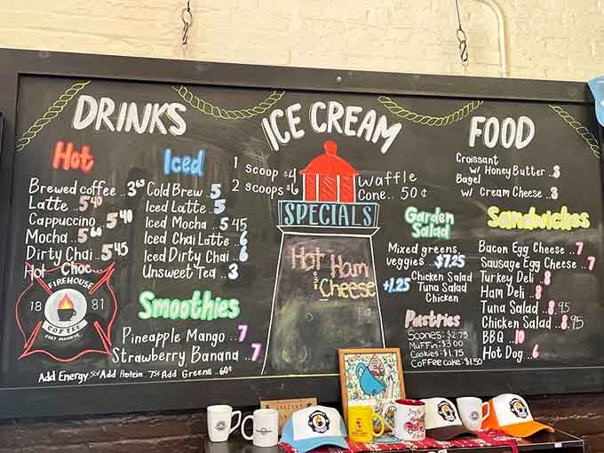 Hand-drawn menus beat corporate printouts every single time, especially when they're this colorful and inviting to explore.