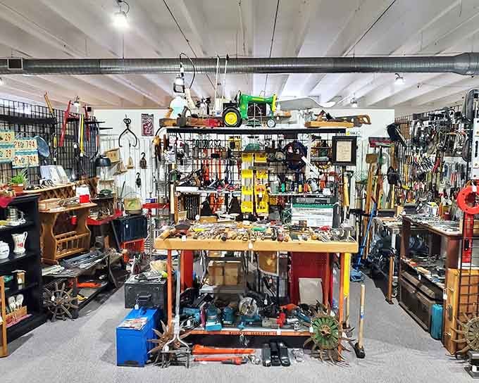 This tool booth looks like your grandfather's garage exploded in the most organized way imaginable.