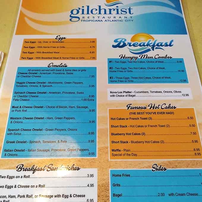 The menu reads like a greatest hits album of breakfast classics, each item a chart-topper in its own right.