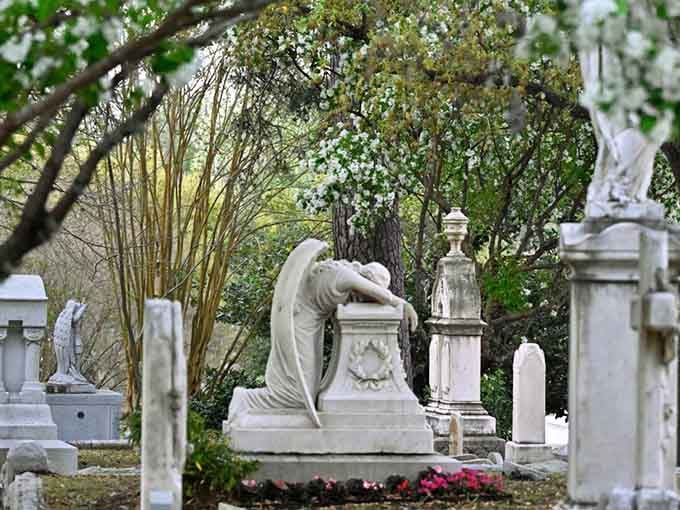 This grieving figure captures emotion in stone better than most actors manage on screen, and she's been here over a century.