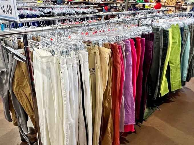 Every color of the rainbow hangs here, proving that budget-friendly style doesn't mean settling for boring basics.