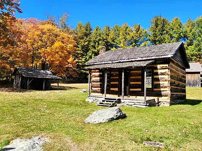 Historic cabins nestled in fall's finest work, proving our ancestors knew prime real estate when they saw it.