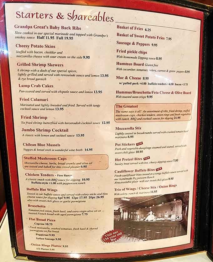 When a menu lists Grandpa Great's ribs, you know someone's putting their reputation on the line with every order.