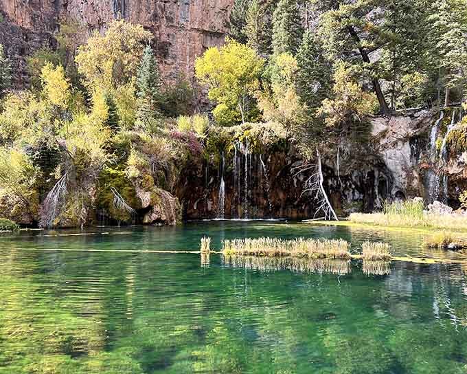 Multiple waterfalls cascading into crystalline pools—because one waterfall apparently wasn't enough for this overachiever.