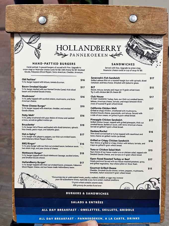 This menu board holds the secrets to happiness, written in burgers, sandwiches, and pannekoeken glory.