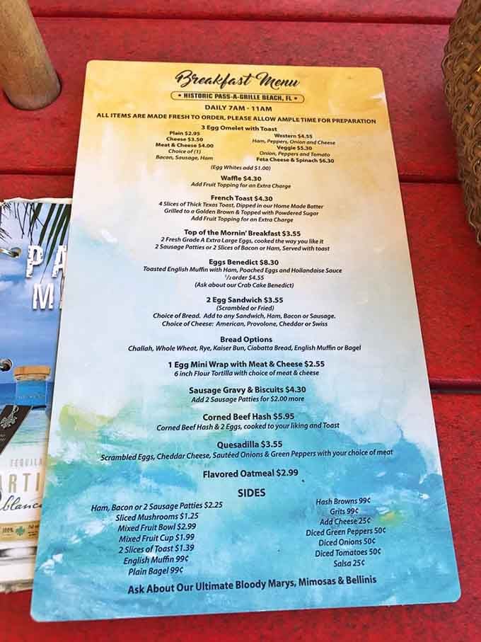 The breakfast menu proves Hurricane takes morning meals seriously, from Eggs Benedict to their legendary Bloody Marys and mimosas.