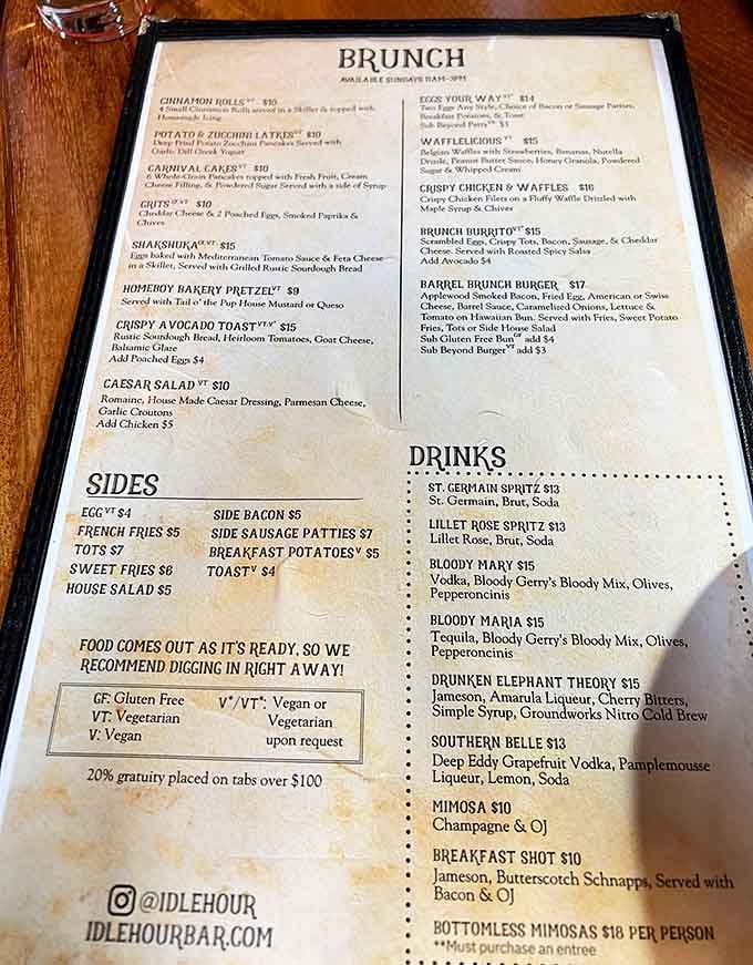 A menu that knows exactly what it is: delicious comfort food served in the most delightfully unconventional setting imaginable.