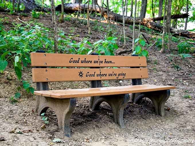 Even ancient mound builders would appreciate a good bench with an inspirational message after all that earthmoving work.