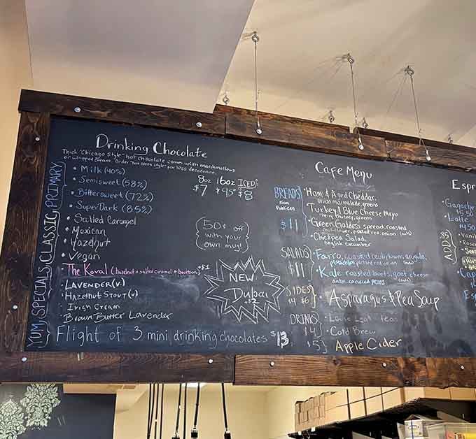 When a chalkboard menu includes lavender drinking chocolate, you know someone's taking their craft seriously around here.