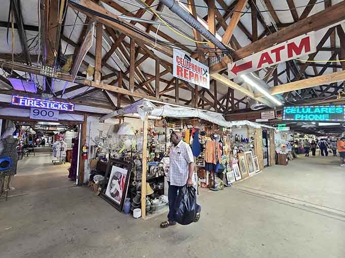 A bustling indoor market where treasures hide under exposed beams&mdash;part flea market charm, part nostalgic Americana, all adventure.