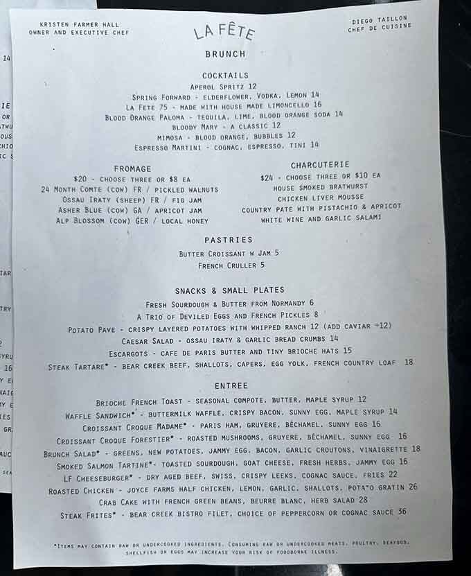 From Croissant Croque Madame to Steak Tartare, this menu reads like a love letter to France.