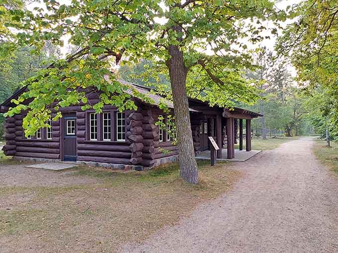 This rustic log cabin looks like it stepped straight out of a northwoods fairy tale, minus the bears.