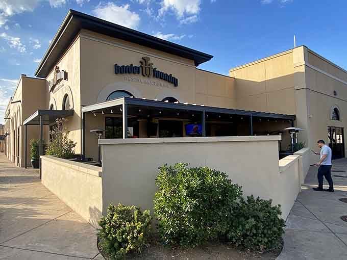 Border Foundry's modern facade hints at the culinary creativity waiting inside this contemporary dining destination.