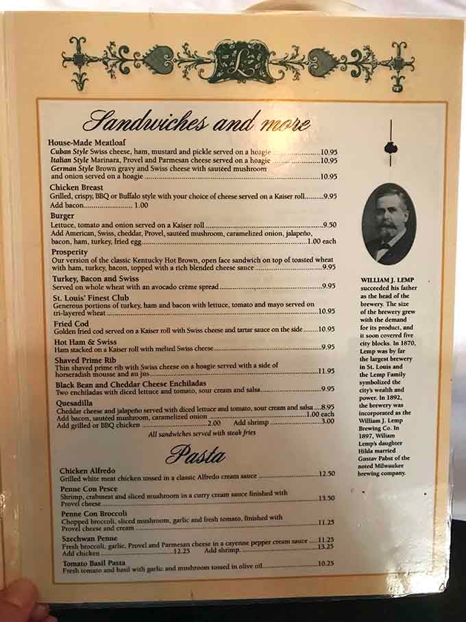 The menu pairs historical charm with comfort food classics, because even ghosts appreciate a good sandwich selection.