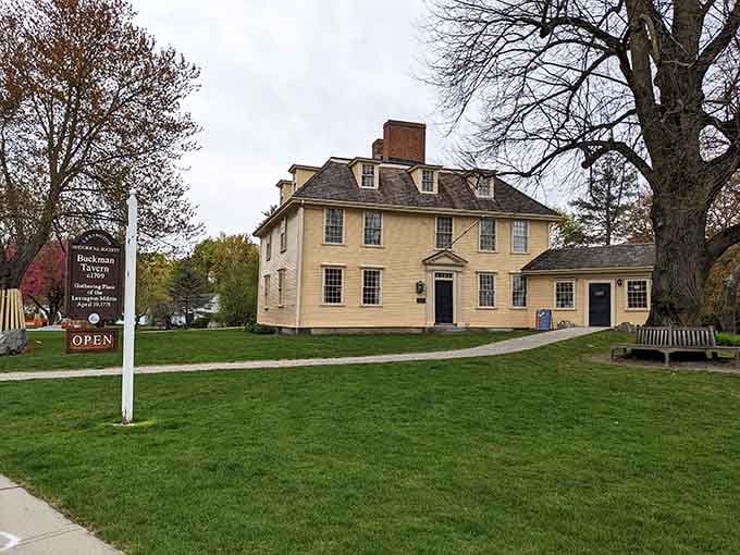 Buckman Tavern still stands where nervous Minutemen gathered before dawn on that fateful April morning in 1775.
