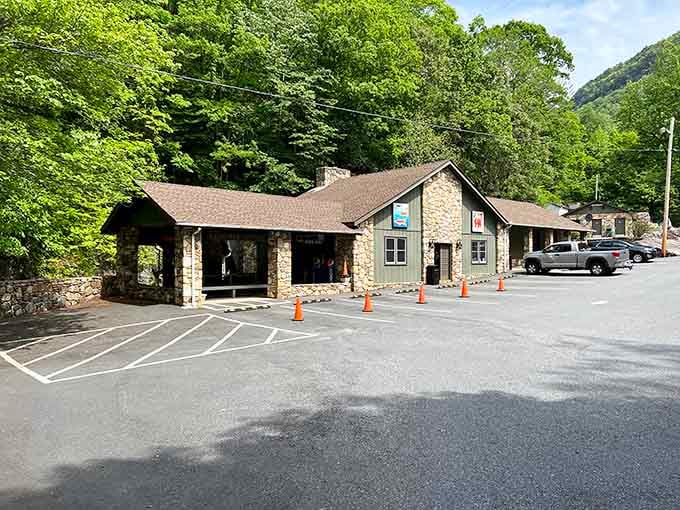 The visitor center sits nestled in the mountains, your last stop in the sunshine before descending below.