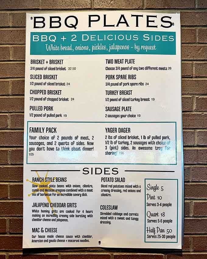 This menu reads like a love letter to traditional BBQ, straightforward and honest about its intentions.
