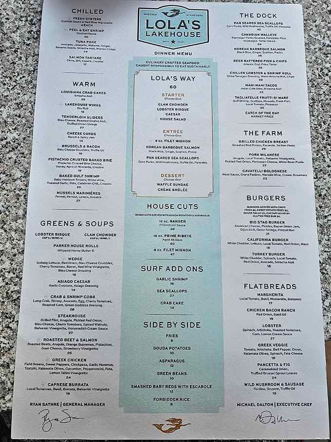 This menu reads like a love letter to both land and sea, with options that'll make decision-making delightfully difficult.