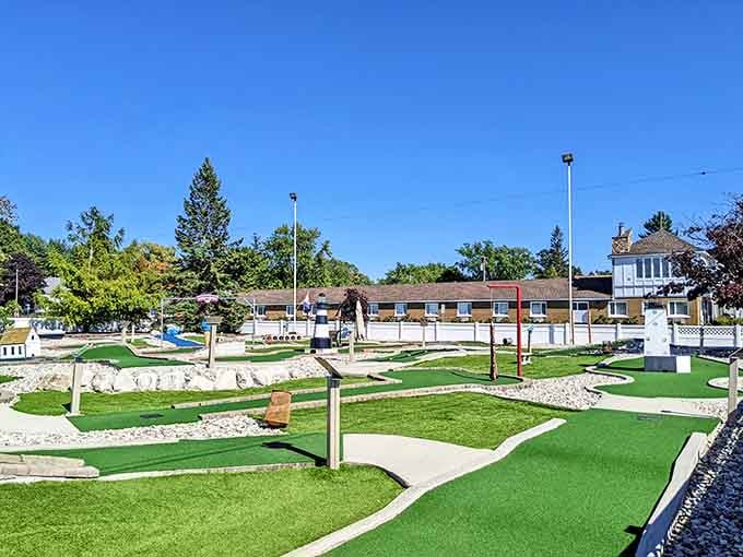 Mini golf that looks this pristine makes you wonder if they've banned bad putters or just encourage good sportsmanship.