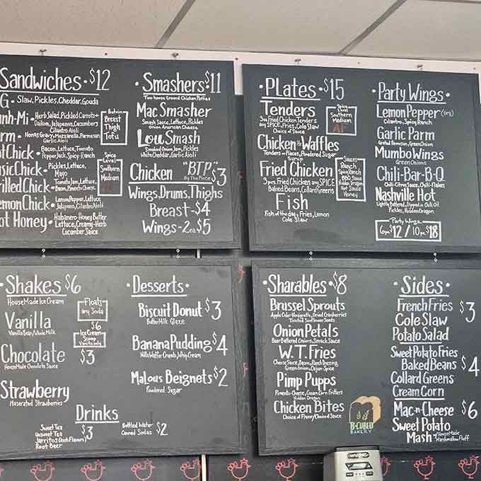 This chalkboard menu is basically a roadmap to happiness, with every item promising crispy, golden perfection.