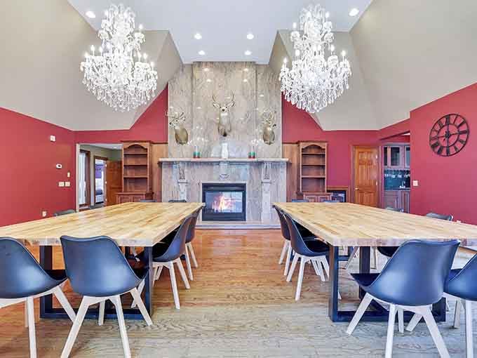 That fireplace could fit an entire royal court, perfect for gathering everyone who suddenly wants to visit.