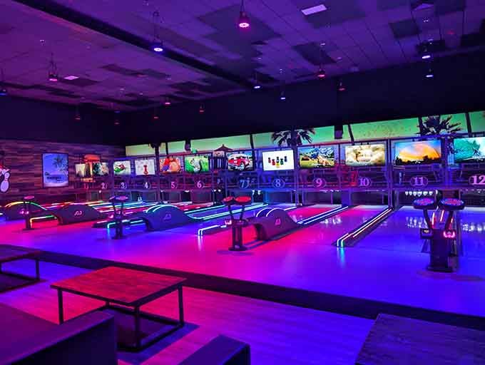 When bowling lanes look this good, even your gutter balls feel like artistic statements worth celebrating.