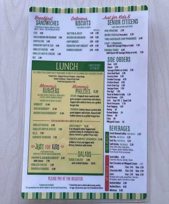 This menu is basically a love letter to anyone who's ever been hungry, offering everything from biscuits to burgers.