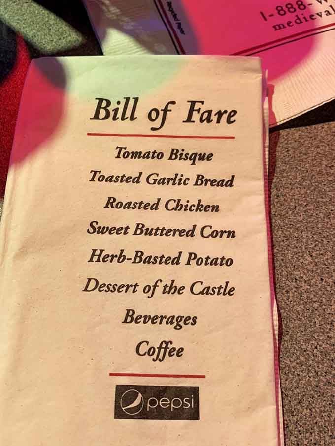 A "Bill of Fare" sounds fancier than "menu," but either way, you're eating everything with your hands like royalty.