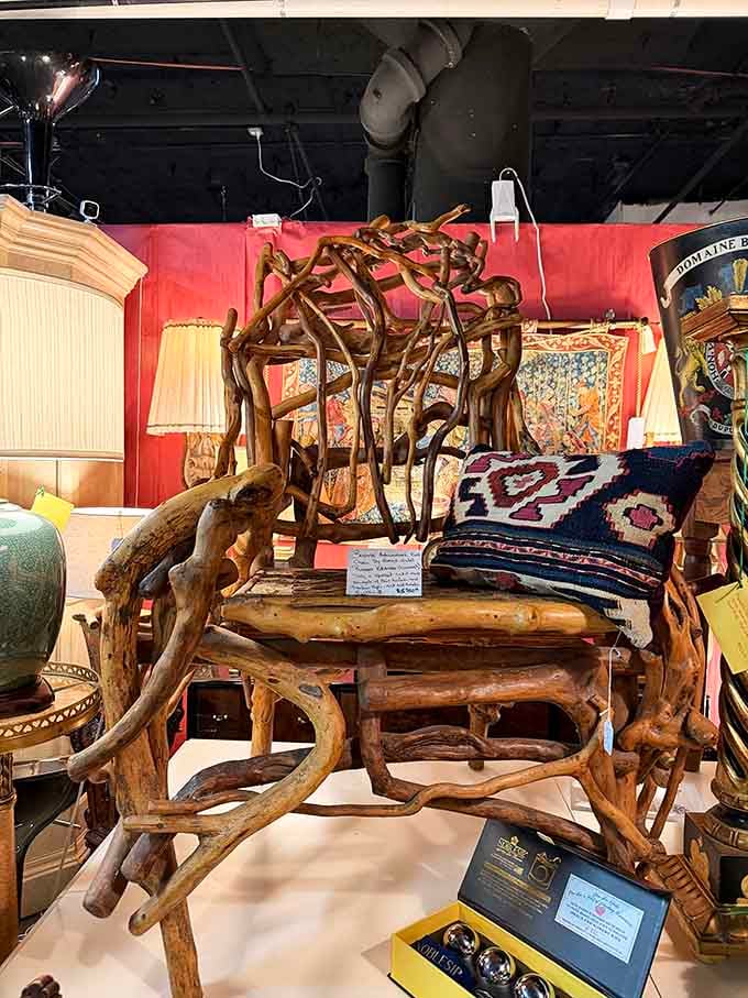 This handcrafted twig chair proves that Mother Nature moonlights as a furniture designer with serious artistic ambitions.