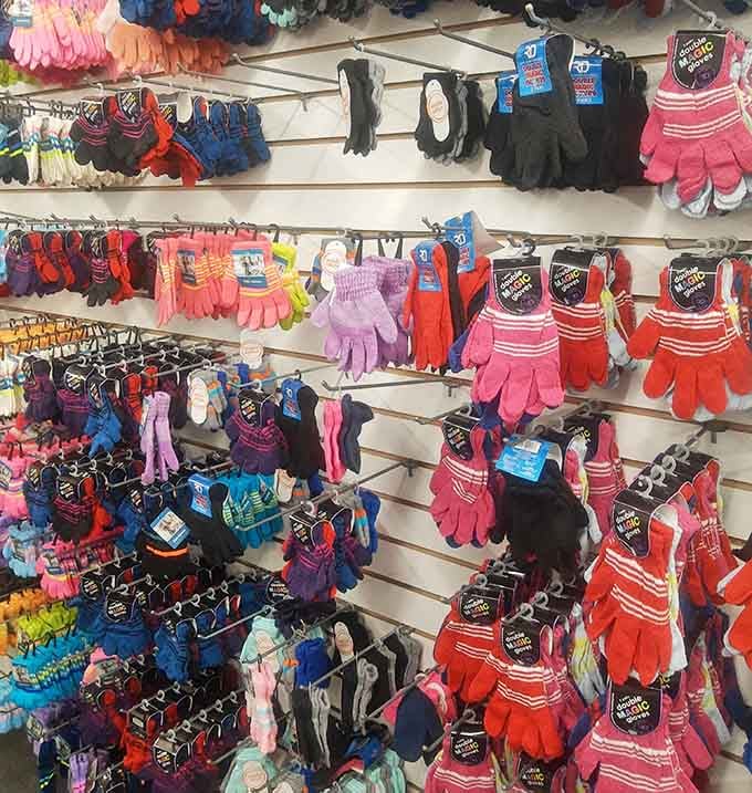 Gloves galore in patterns that range from sensible to spectacular, because losing one shouldn't mean bankruptcy.