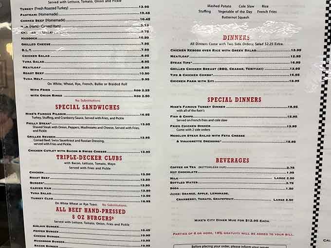 This menu reads like a greatest hits album of American diner cuisine, and every track's a winner.