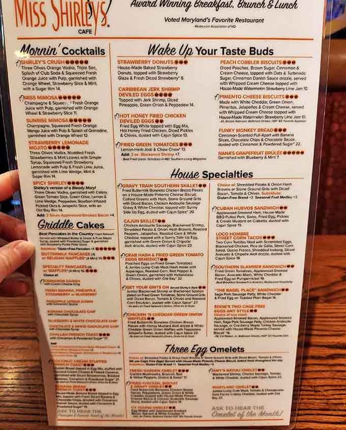 This menu reads like a greatest hits album of Southern breakfast creativity and indulgence.