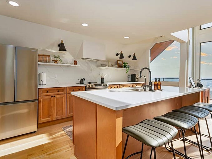 A kitchen island this inviting makes you want to cook, even if you usually microwave everything.