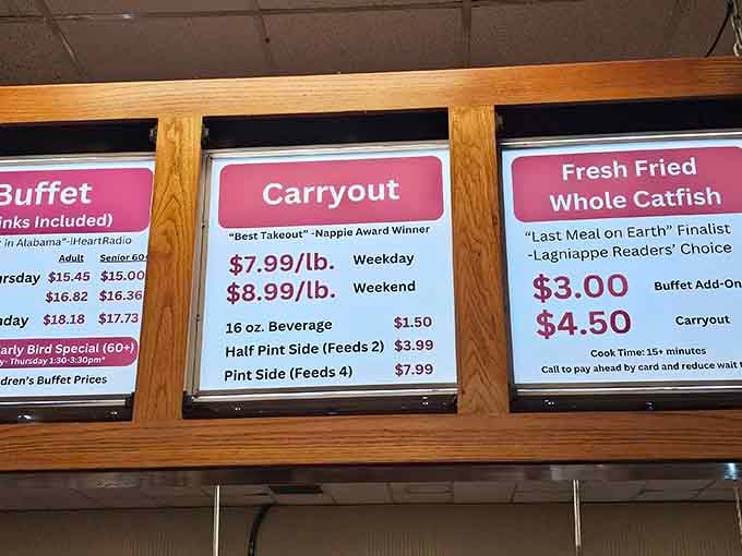 Fresh fried whole catfish as a buffet add-on? Now that's what I call living your best life in Alabama.