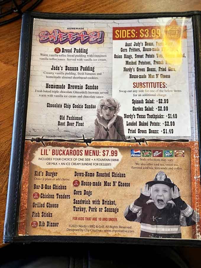 When a menu features both "Sweets" and a Lil' Buckaroos section, you know they understand family dining priorities.