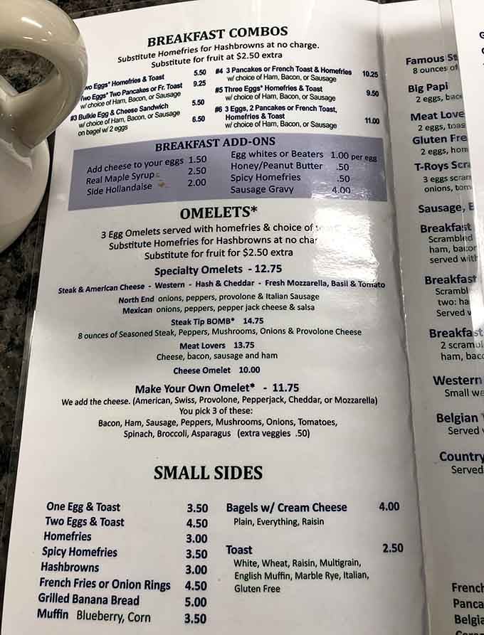 This menu doesn't whisper suggestions; it boldly declares your breakfast destiny with options galore.