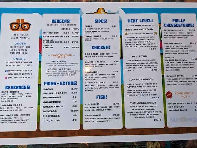 This menu reads like a love letter to nerd culture, with every burger telling its own delicious story.