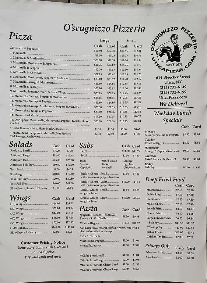 When a menu offers both cash and card pricing, you know they're old-school enough to reward loyalty and practicality.