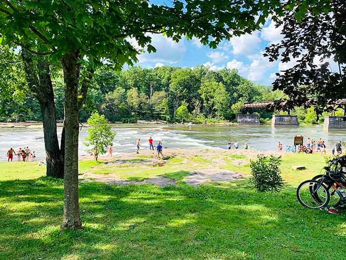 Nothing says "perfect summer day" quite like watching people wade into the Youghiogheny River while you relax on shore.